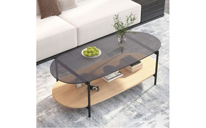 Diivanilaud CINDY 120*55*H40cm hall klaas/melamiin tamm