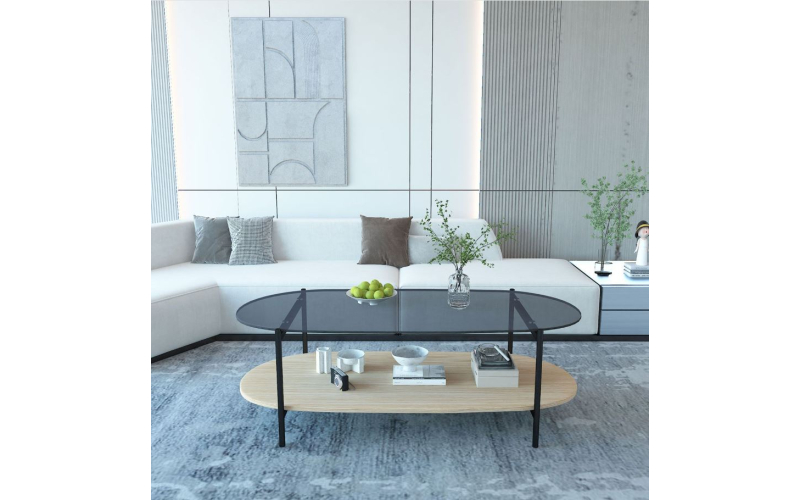 Diivanilaud CINDY 120*55*H40cm hall klaas/melamiin tamm