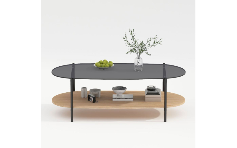 Diivanilaud CINDY 120*55*H40cm hall klaas/melamiin tamm